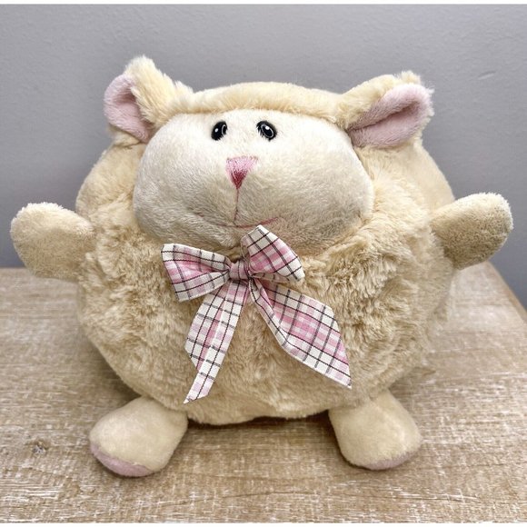 Hug Fun | Toys | Hug Fun Plush Lamb Pouf Ball Pillow Cream Pink Bow Tie ...